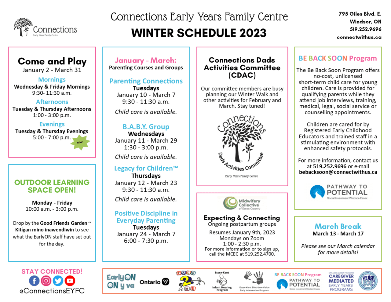 Monthly Calendar & Program Schedule - Connections Early Years Family Centre