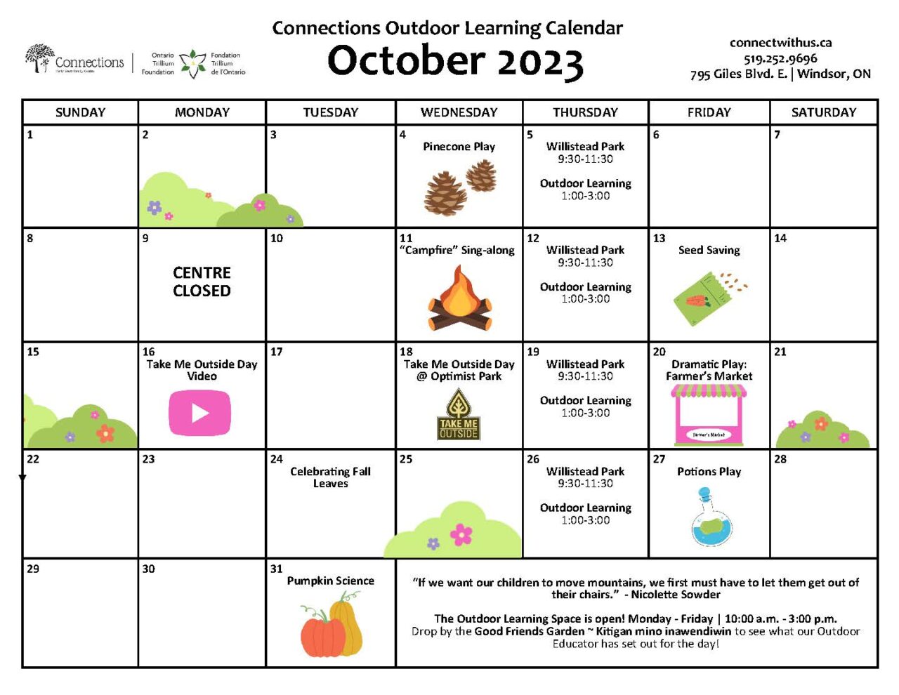 Monthly Calendar & Program Schedule - Connections Early Years Family Centre